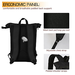 ROTOT Roll Top Travel Backpack, 22L High Volume Laptop Bag Carry on Accessories Essentials (Black)