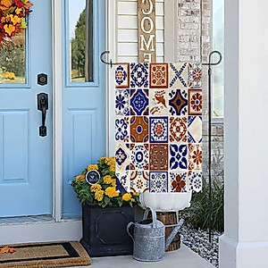 Double-sided garden flag Ceramic Moroccan Mexican Talavera Tiles Outdoor Flag Garden Flag Yard Outdoor Decoration （12×18in）.