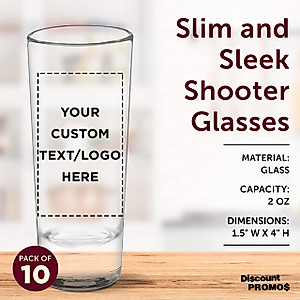 Custom Cordial Shooter Shot Glasses 2 oz. Set of 10, Personalized Bulk Pack - Great for Birthdays, Parties, Indoor & Outdoor Events - Clear