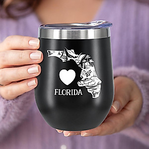 KAIRA Florida Gifts Wine Tumbler,State of Florida 12 OZ Insulated Vacuum Stainless Steel,Coffee Mug with Lid,Unique Themed Gifts Idea for Men,for boyfriend Husband Lover(Black) (Pack of 1)