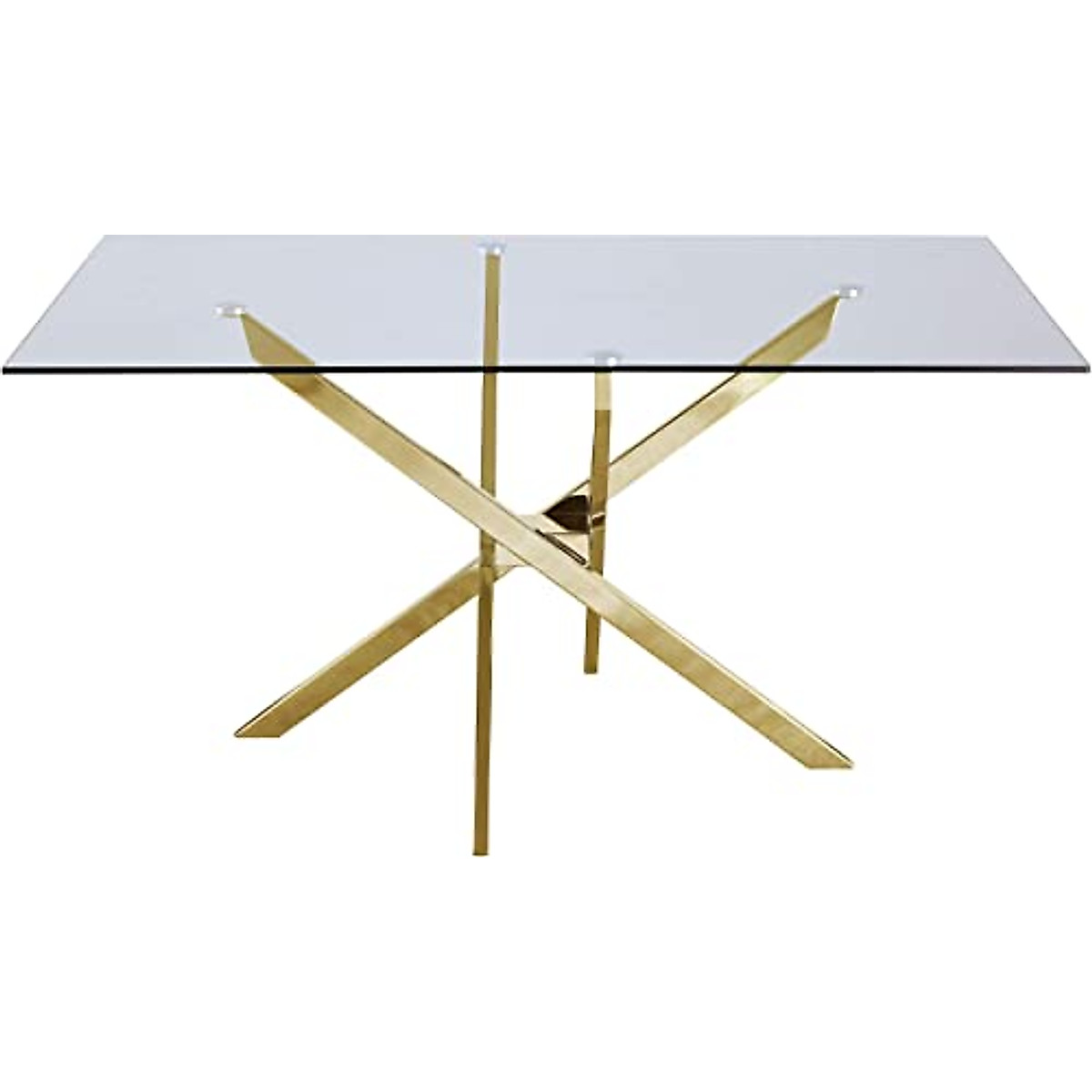 Meridian Furniture Xander Collection Modern | Contemporary Tempered Glass Top Dining Table with Durable Metal Base, 60" W x 36" D x 30" H, Gold Finish