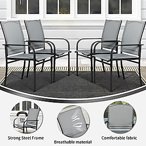 Betterland 4 Piece Patio Textilene Dining Chairs, Outdoor Metal Dining Chair Set of 4, Chair for Indoor & Outdoor Dining Table Garden Backyard Bistro Furniture, Grey