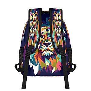 Travel Laptop Backpacks Geometric Lion Water Resistant Lightweight School Backpacks Casual Daypack for Women Men Teen Girls Boys