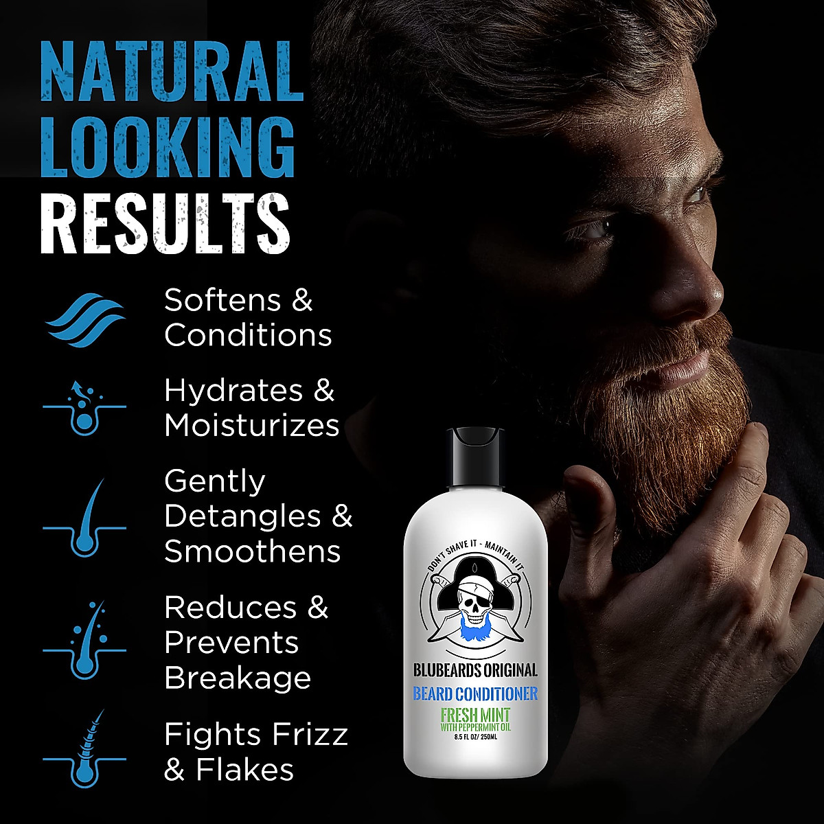 Bluebeards Original Fresh Mint Beard Conditioner for Men, 8.5 oz. - Beard Softener Infused with Peppermint Oil to Deeply Condition, Soften, and Moisturize Your Beard and Skin Underneath - Made in USA