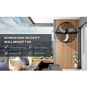 InfiniPower 20 Inch High Velocity Wall Mount Fan with Rack, 3 Speed Industrial/Commercial Metal Ventilation Fan