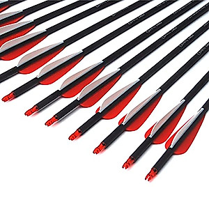 COLORFUL EAGLE 28/30/31 Inches Spine 300/400 Pure Carbon Arrows with Red and White Color for Recurve/Compound Bows Archery Hunting （Pack of 12） (Spine 400, 28 Inches)