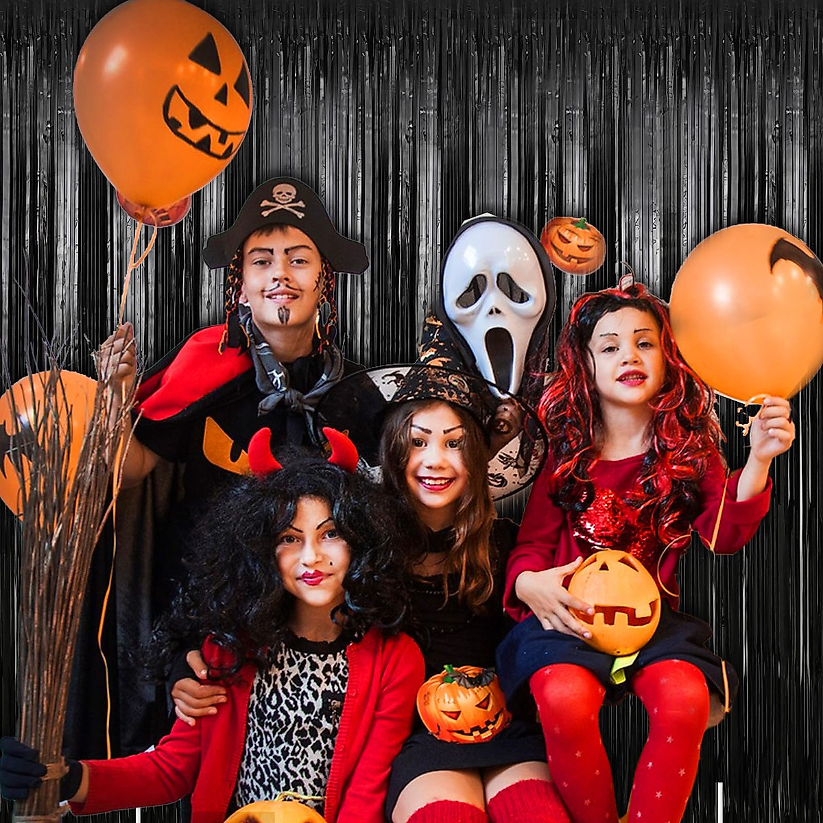 2 Pack 3.2 ft x 9.8 ft Black Tinsel Curtain Party Backdrop Decorations, Metallic Foil Fringe Backdrop Door for Halloween, Christmas, Birthday Graduation Wedding Party Streamers Photo Backdrop.