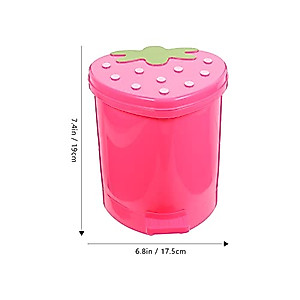 Cute Strawberry Desk Trash Can，Wastebasket Garbage Container Mini Desktop Trash Can, Plastic Strawberry Swing Lid Countertop Trash for Food Organizer for Office, Room, rubbish bin Desk small trash bin ( Pink )