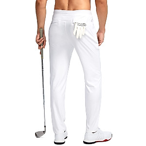 Pudolla Men's Golf Pants Stretch Sweatpants with Zipper Pockets Slim Fit Work Casual Joggers Pants for Men (White Medium)
