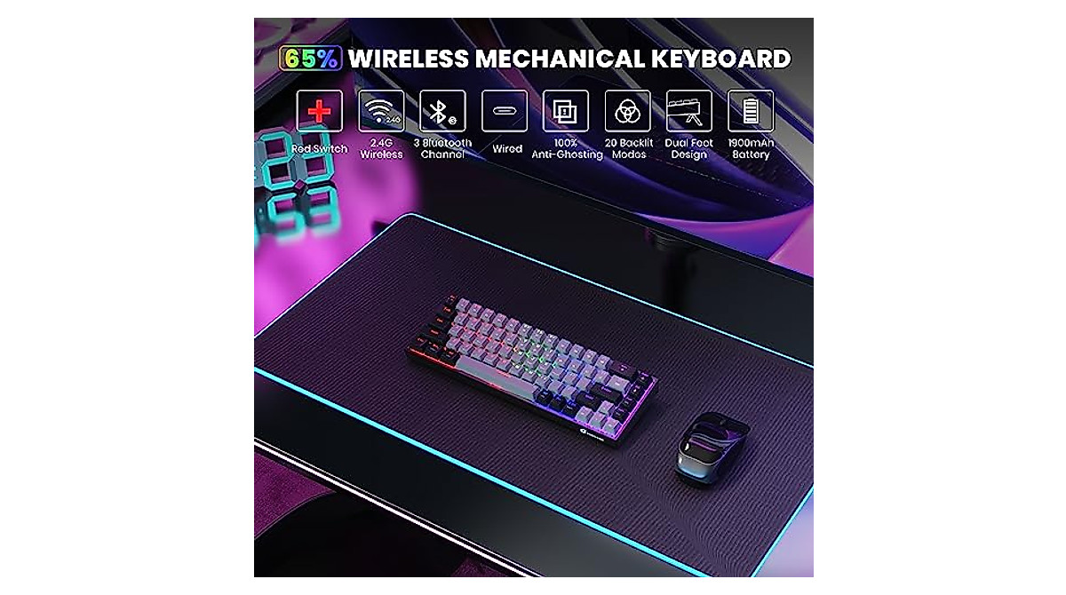 GEODMAER 65% Wireless Gaming Keyboard | RGB Backlit