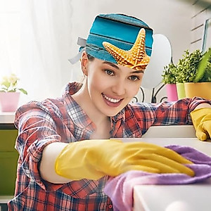 2-Pc Gourd-Shaped Working Cap,Fisherman Hat with Buttons and Cotton Sweatband,Nautical Starfish Ocean Sea