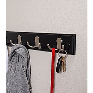 BirdRock Home Dual Hook Coat and Hat Rack - 4 Dual Hooks - 17 Inches - Wall Mount - Decorative Home Storage - Entryway Foyer Hallway Bathroom Bedroom Rail - Satin Nickel Hooks - Black Pine Bathroom Ra