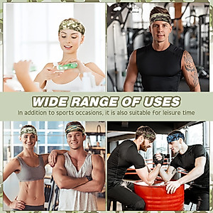 Wavyknot 18 Pcs Sports Sweatbands for Men Women Camo Headbands Workout Non Slip Headbands Breathable Head Band Fitness Stretchy Unisex Hairband for Yoga Running Cycling Ball (Camouflage,Classic)