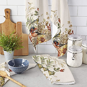 1 PCS Fall Birds Eucalyptus Kitchen Towels 18"x28" Absorbent Cleaning Cloths for Drying Dish,Reusable Kitchen Soft Terry Hand Tower Vintage Rustic Farmhouse Leaves Sunflower Washable Dish Towel