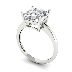 Clara Pucci 2.5 ct Asscher Cut Solitaire Genuine Moissanite Wedding Bridal Designer Anniversary Engagement Ring in 14k White Gold