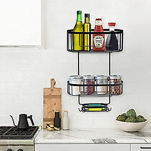 HOMERACK 3-in-1 Shower Caddy Adhesive, Bathroom Shower Organizer Suction No Drilling, Rustproof Showe Shelf Storage with Sopa Holder, Black