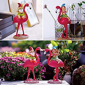 Goodeco Gnome and Flamingo Garden Statue Gifts - Mom Gifts,Flamingo Gifts for Women,Pink Flamingo Figurines Yard Lawn Sculpture Garden Decor,Gift Ideal for Parents 6*11 inch (Lady)