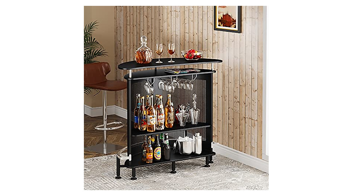 Stylish Home Bar Unit with Storage & Stemware Holders | Tribesigns