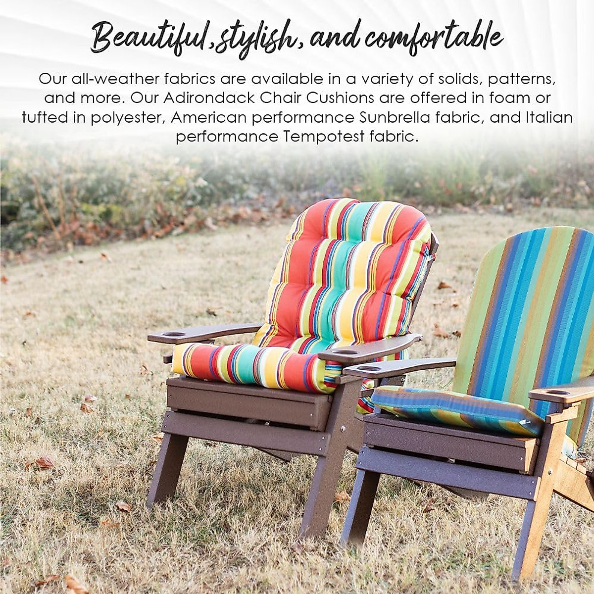 RSH Decor: Tufted Adirondack Chair Cushion | 42.5” x 21” | All-Weather Spun Fabric | Water and Fade-Resistant | Outdoor Cushion for Patio Furniture | Peacock & White Stripe