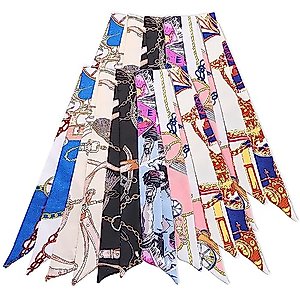 Yolev 12 Packs Satin Fashion Narrow Handbag Handle Wrap Ribbon Neckerchief Scarf for Women (Mixed Styles)