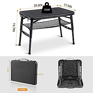 Small Folding Table Portable for Camping - Mondoshop Adjustable Height Lightweight Foldable Table with Nets for Outdoor Cooking, Picnic, Beach, Travel