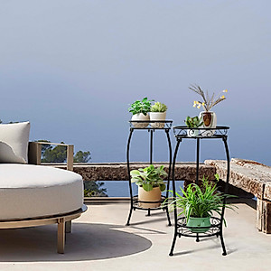 Cometofit Plant Stand Indoor Outdoor 2 Tier 27" Tall Metal Potted Holder Rack Flower Pot Stand Heavy Duty Plant Shelf Rustproof Iron Multiple Plant Round Supports Rack for Planter Corner Garden