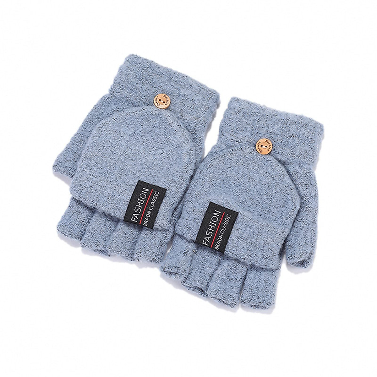 Knitted Warm Convertible Flip Mittens Top Fingerless Men Winter Gloves Men Gloves Womens Ski Mittens (Light Blue, A)