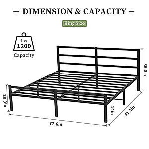 Musen King Bed Frame with Headboard and Footboard, 14 Inch Platform with Storage, Heavy Duty Steel Metal Bed Frame No Box Spring Needed, Noise Free, Anti-Slip, Easy Assembly (Max Load: 1200lb)
