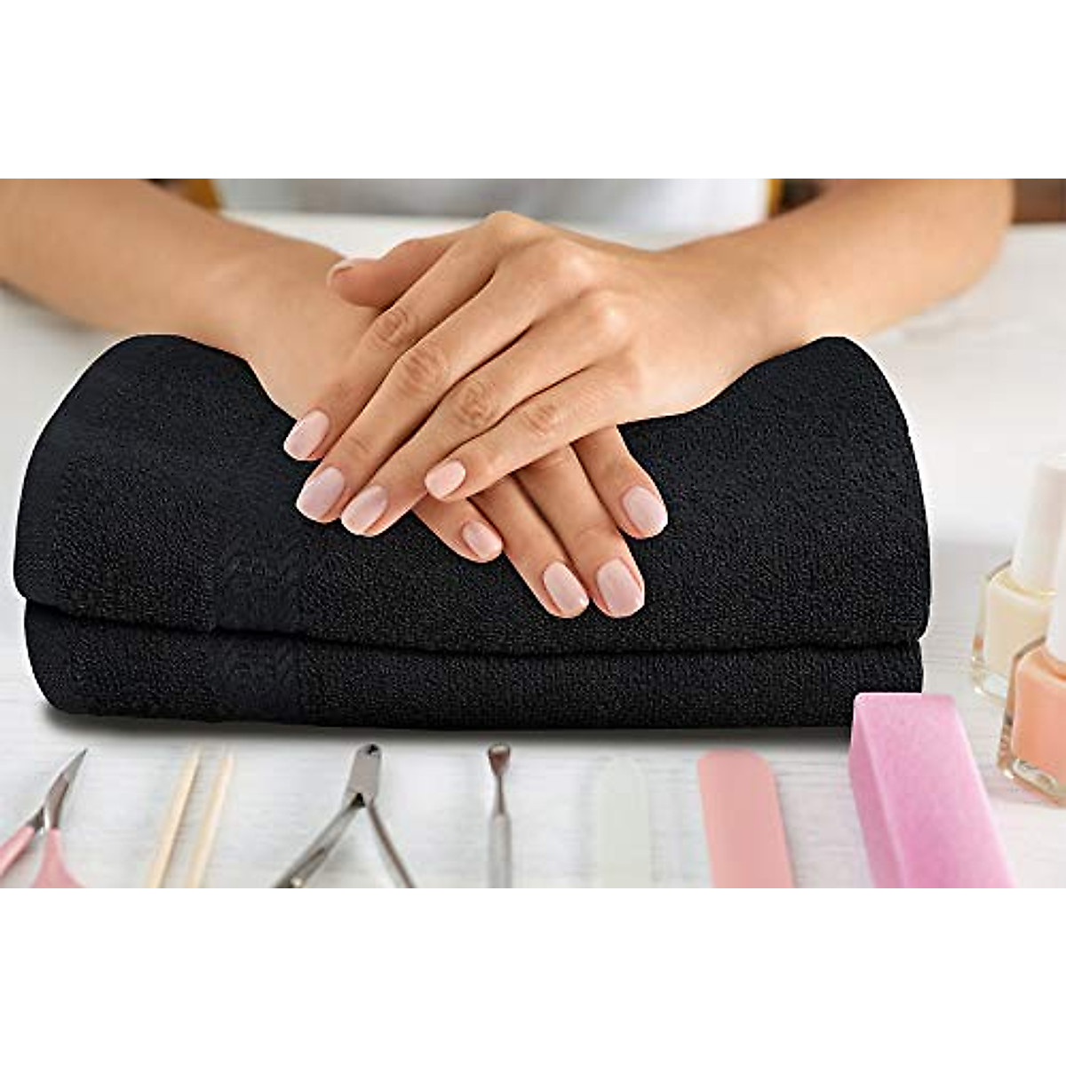ARC HOME Hand Towels Black 24 Pack 15 x 25 Inches, Salon Towels for Hair Stylist, Ring Spun Hand Towels with Maximum Softness & Absorbency, 100% Cotton Hand Towel | Spa Towels | Facial Towels Bulk