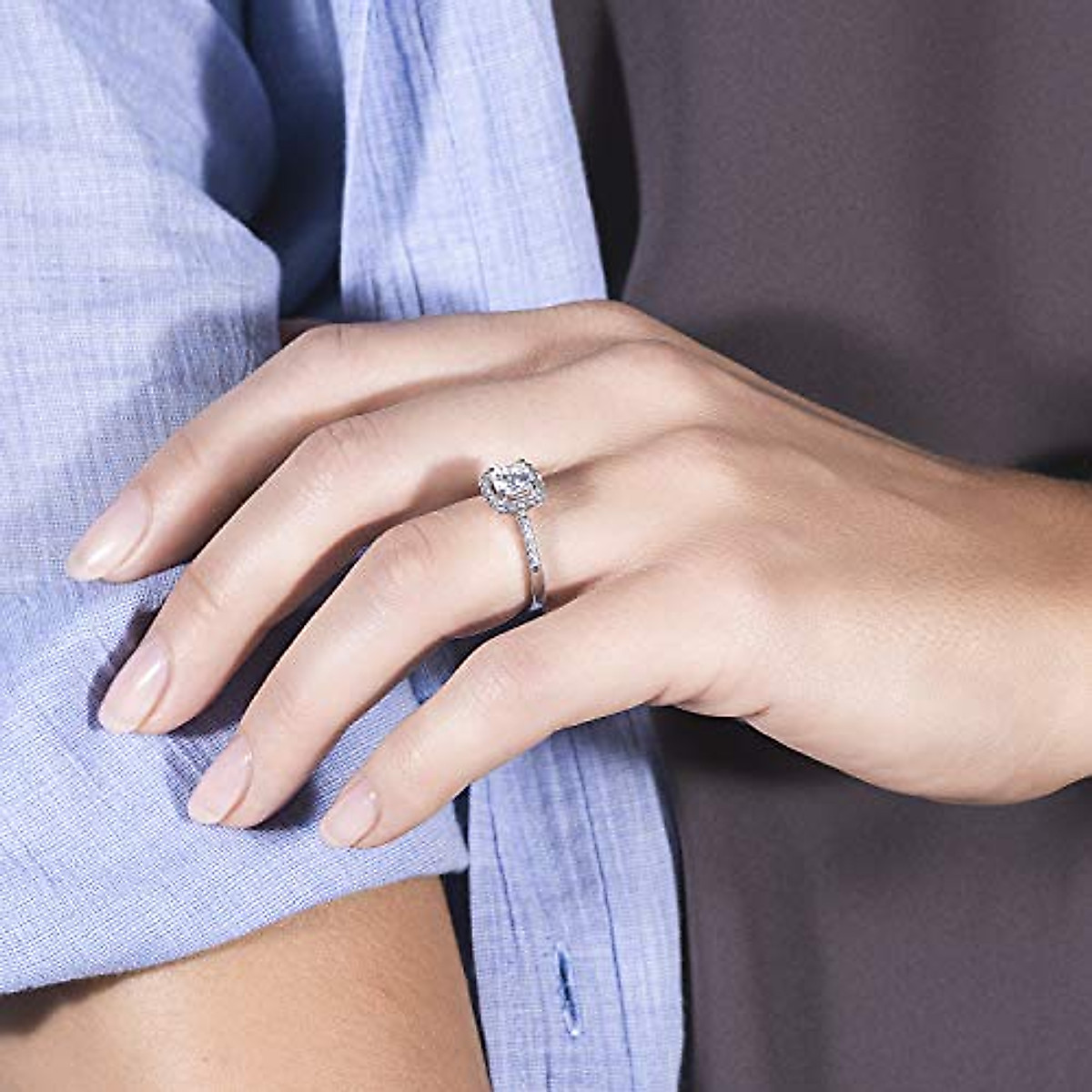Charles & Colvard Created Moissanite 6mm Cushion Cut Engagement Ring for Women | 1.4 cttw DEW | Lab Grown | Solid 14K White Gold with Rhodium | Size 7