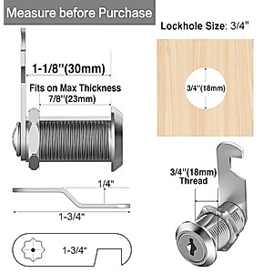 Sartatue Cabinet Cam Locks Keyed Alike, 1-1/8'' Fits on 7/8'' Max Door Thickness, Secure File Drawer Mailbox RV Storage Replacement Set, Zinc Alloy (1-1/8 Inch 2Pcs)