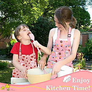 DEABOLAR Kids Chef Hat and Apron, Adjustable Kids Aprons with Pocket Girls Boys Kitchen Toddler Aprons for Cooking Baking