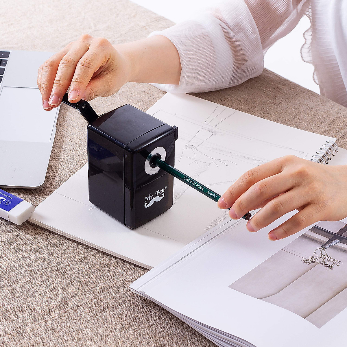 Mr. Pen- Manual Pencil Sharpener, Pencil Sharpener, Desk Pencil Sharpener, Pencil Sharpener for Colored Pencils, Pencil Sharpener Manual, Pencil Sharpener for Kids, Pencil Sharpener Handheld.