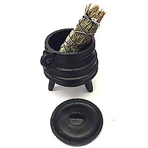 New Age Imports, Inc. Cast Iron Cauldron w/handle & lid, ideal for smudging, incense burning, ritual purpose, decoration, halloween decoration, candle holder, etc. (Ribbed Style 4" High, 2.25" Dia)