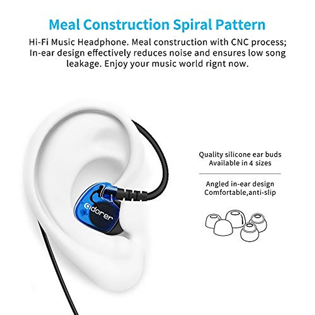 MOXKING Wired Sport Earphone Running Earphone with Microphone and Remote Sweatproof and Noise-Resistant in Ear Earphone for Running Gym Jogging Workout Exercise (Blue)