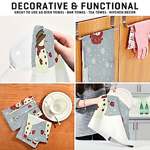 SLHKPNS Snowman Birds Kitchen Dish Towel Set of 4,Christmas Owls 18x28in Absorbent Dishcloth Reusable Cleaning Cloths for Household Use