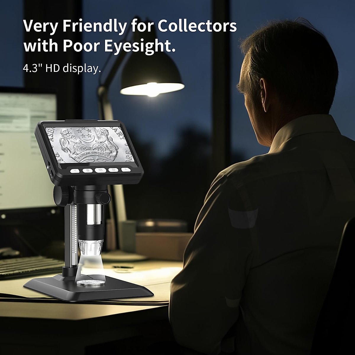 Microscope, LCD Digital Coin Microscope 1000x, 1080P Coin Magnifier,Microscope for Adult with 8 Adjustable LED Lights, PC View, Compatible with MacOS Windows