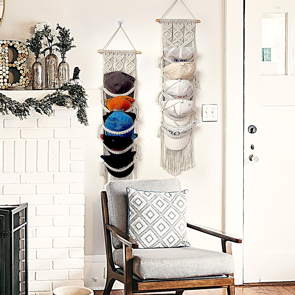 Boho Baseball Cap Hanger-1 Pack-Macrame Hat Organizer for Ball Caps Holder Over Door, Hat Rack for Wall, Cap Rack for Decoration and Display, Boho Handmade Cap Display