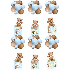 Lenwen 6 Sets Blue Bear Decorations for Baby Shower, Baby Letter Boxes Baby Shower Table Centerpieces Bear Stuffed Animals Balloon with Stand Bear Plush Toy Baby Boxes for Birthday Party Wedding