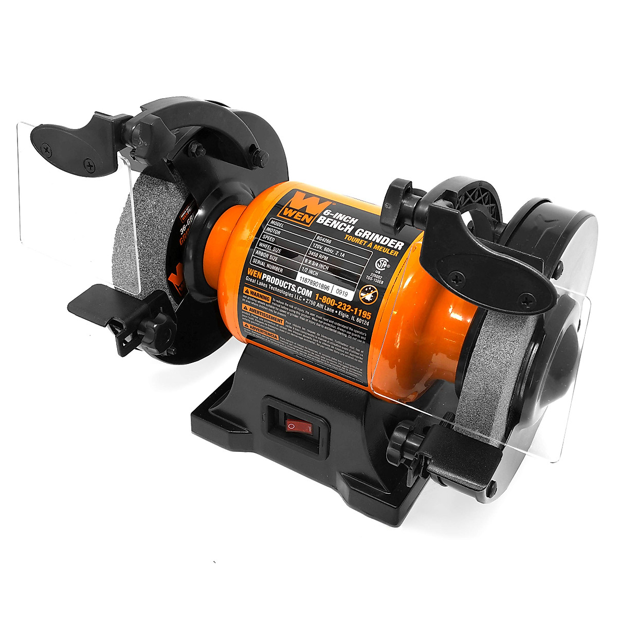 WEN BG4260 2.1-Amp 6-Inch Single Speed Bench Grinder, Orange,black