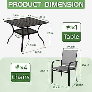 Incbruce 5 Pieces Patio Dining Set, Outdoor Dining Set of 4 Textilene Chairs and Rectangle Table with Umbrella Hole for Backyard, Garden, and Poolside (Grey)
