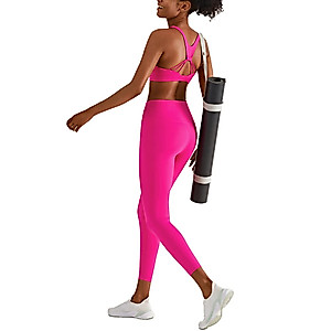 Ewedoos Fleece Lined Leggings with Pockets for Women Thermal Warm Winter Leggings for Women High Waisted Workout Yoga Pants Hot Pink