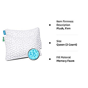 Cooling Bed Pillows for Sleeping 2 Pack Shredded Memory Foam Pillows Adjustable Cool BAMBOO Pillow for Side Back Stomach Sleepers - Luxury Gel Pillows Queen Size Set of 2 with Washable Removable Cover