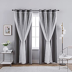 Anytime Home Curtains Blackout and Sheer Layered Solid Window Curtain Panel Pair with Grommet Top, 52Wx84L,Grey