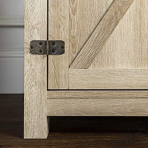 Walker Edison Georgetown Modern Farmhouse Double Barn Door Fireplace TV Stand for TVs up to 65 Inches, 58 Inch, White Oak