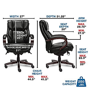 La-Z-Boy Bellamy Executive Office Chair with Memory Foam Cushions, Solid Wood Arms and Base, Waterfall Seat Edge, Bon, Black