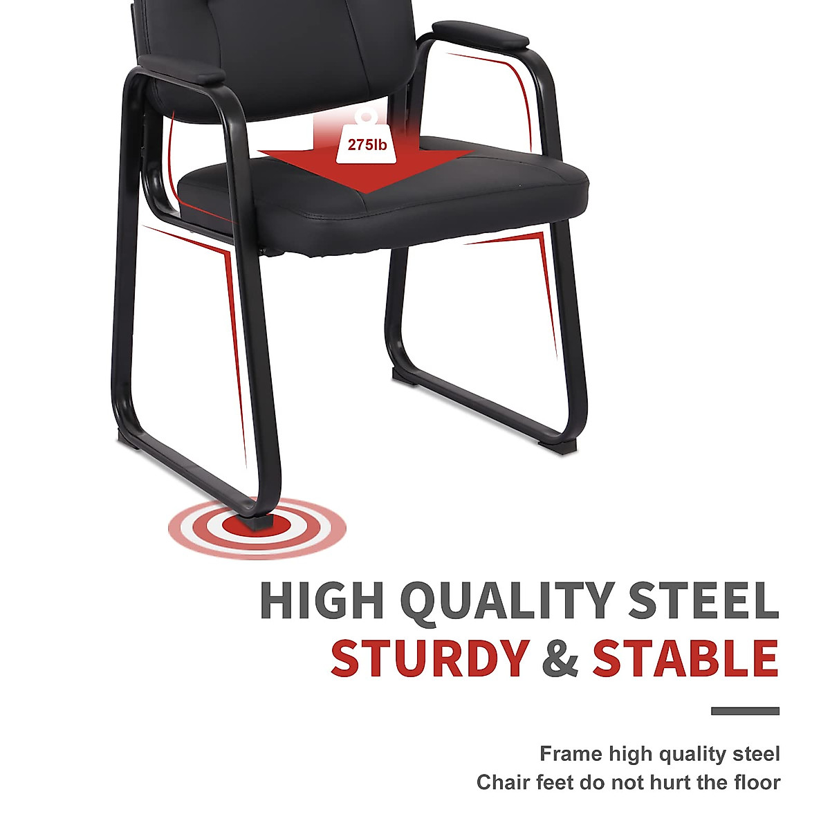 CLATINA Office Desk Guest Chair with Padded Arms Waiting Room Guest Chair Leather Reception Chairs Office Desk Chairs Without Wheels for Restaurant, Library, Barber Store, Set of 4