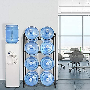 Water Bottle Storage Rack, 4-Tier Reinforced Carbon Steel Water Jug Holder for 8 Bottles of 5-Gallon Water Cooler Bottles Organizer for Office, Family, Garages, Restaurant, and Gym. Black