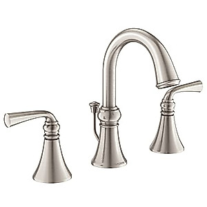 Moen Wetherly Spot Resist Brushed Nickel Two-Handle Widespread Bathroom Faucet with Valve Included, Bathroom Faucets for Sink 3-hole Deck Mounted Setup, WS84855SRN, ‎4.63 x 14 x 7.94 inches