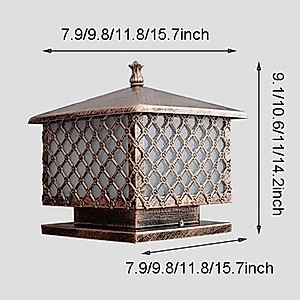 DAKWA European Bronze Post Cap Lights with Striped Glass Shade Column Lantern Rainproof Street Outdoor Lighting for Outside Patio Yard (Size : Width:15.7nch)